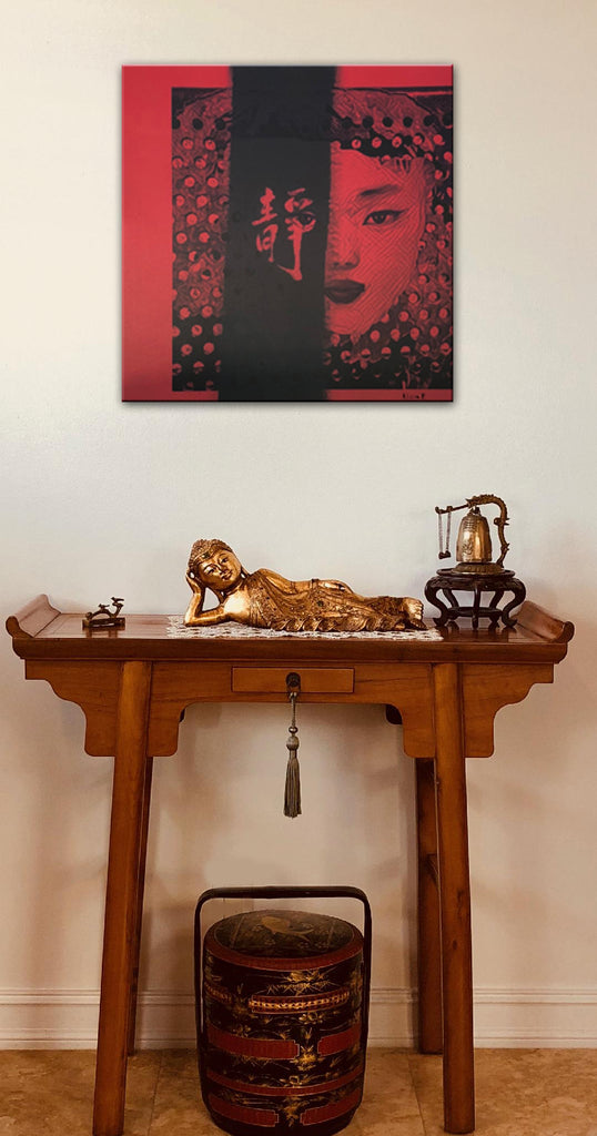 Lady on Red - Photo layered creation on stretched canvas. – Shogo Zen Art